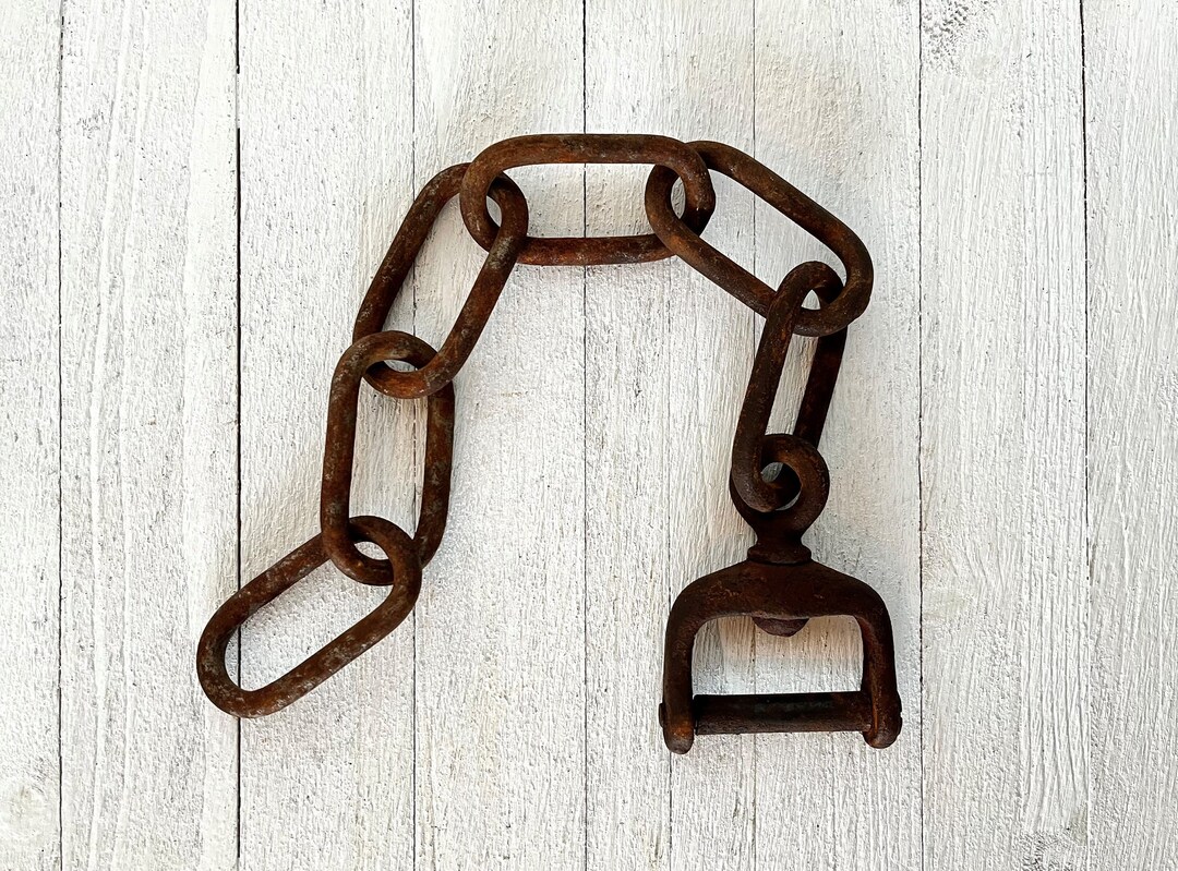 Antique Cast Iron Chain, Swivel Piece With Roller, Farmyard Salvage ...