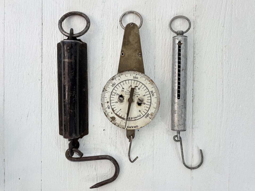 Set of 3 Vintage Scales, Pocket Balance Luggage/ Fish Weight, Primitive ...