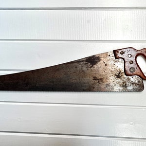 Antique Large Hand Saws, Rustic Wood Handles With Makers Medallions ...