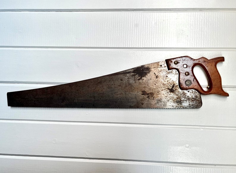 Antique Large Hand Saws, Rustic Wood Handles With Medallions ...