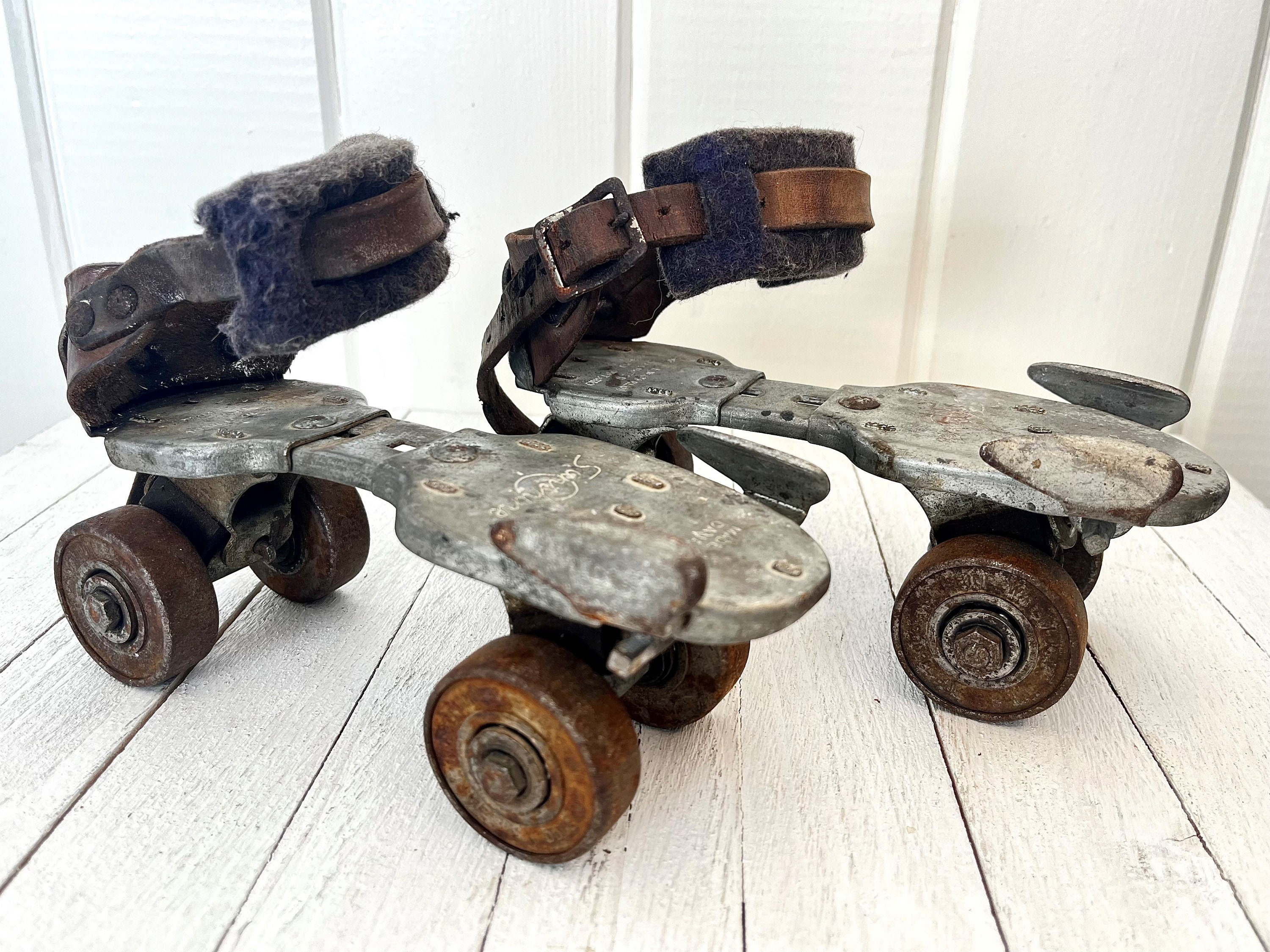 Antique Sunshine Brand Roller Skates, Adjustable Metal With Leather ...