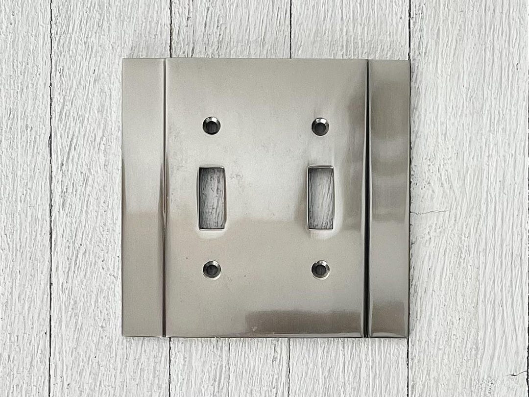 Vintage Pewter Solid Brass Dual (two Toggle) Silver Light Switch Cover ...