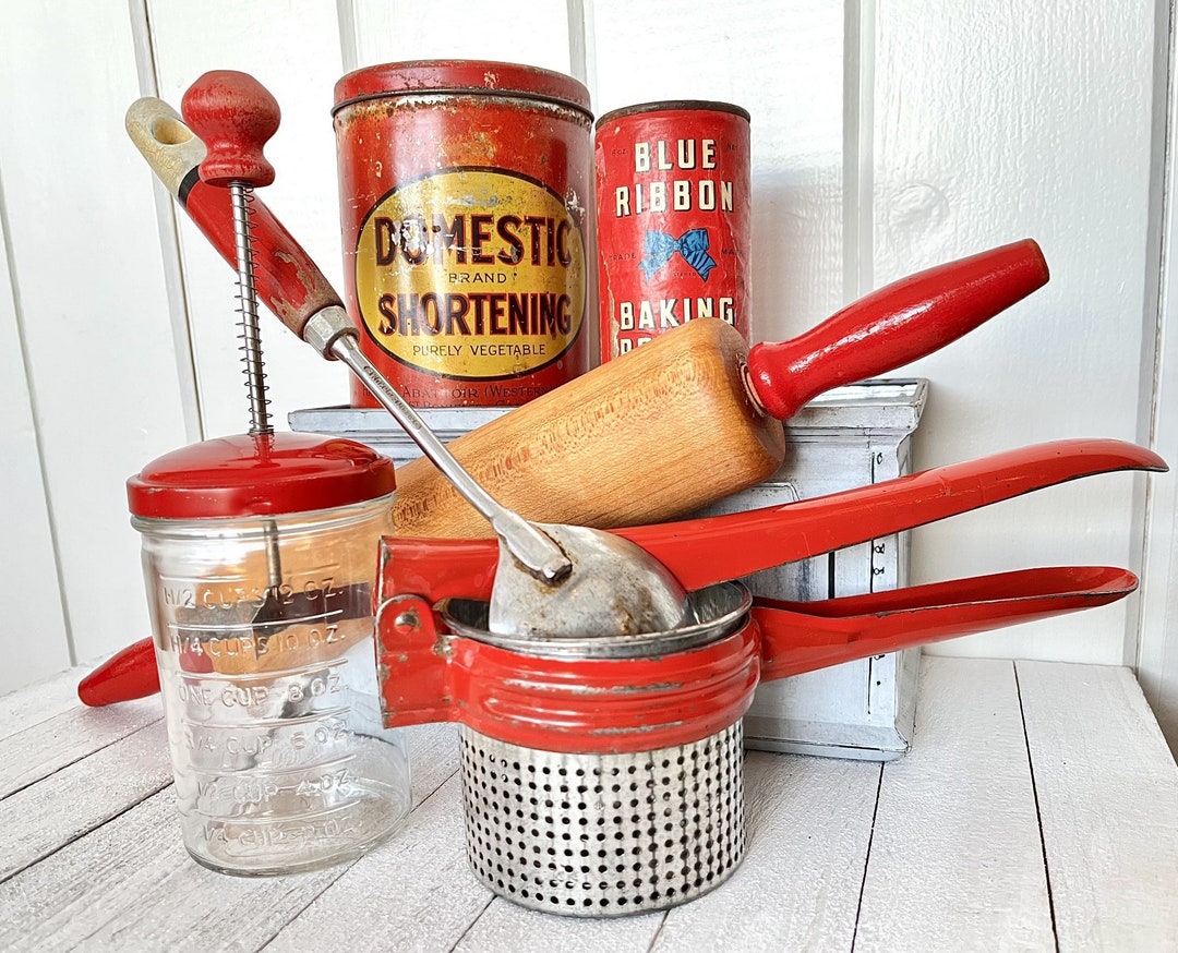 Antique Red Farmhouse Kitchen Gift Package, Red Chippy Paint, Vintage ...