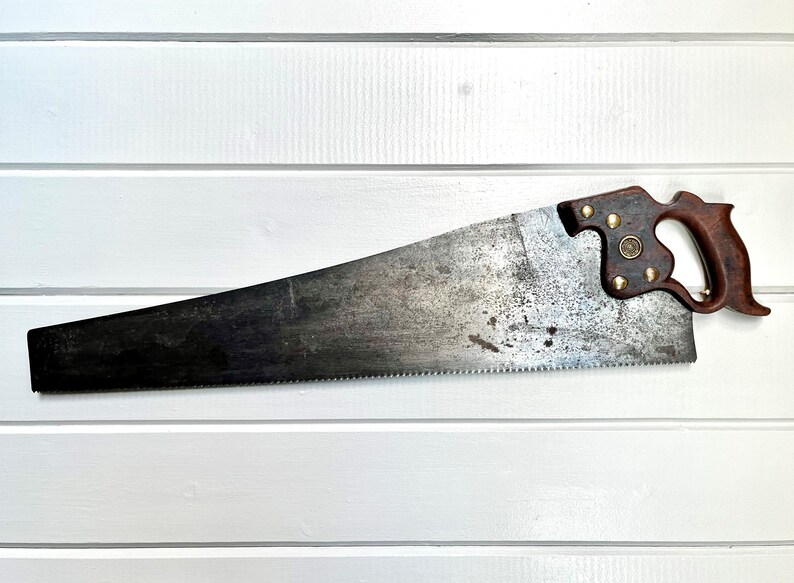 Antique Large Hand Saws, Rustic Wood Handles With Medallions ...