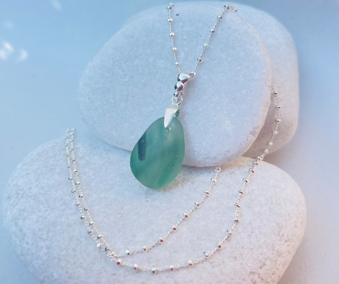 Sterling Silver Bonfire Sea Glass Necklace. Sea Glass Pendant. - Etsy