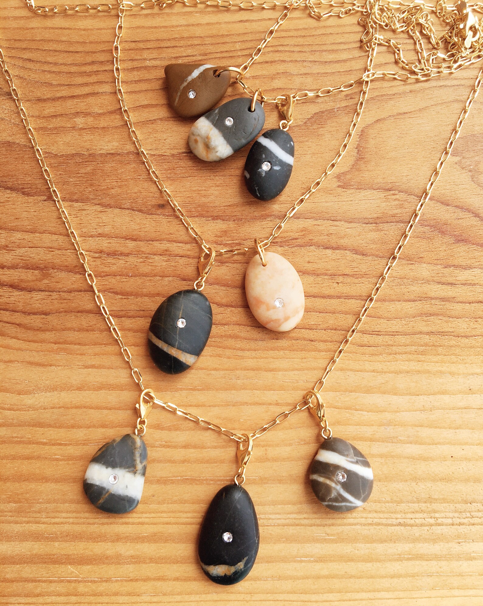 Natural Pebble Charms. Diamond Gold Charms for Necklaces. - Etsy