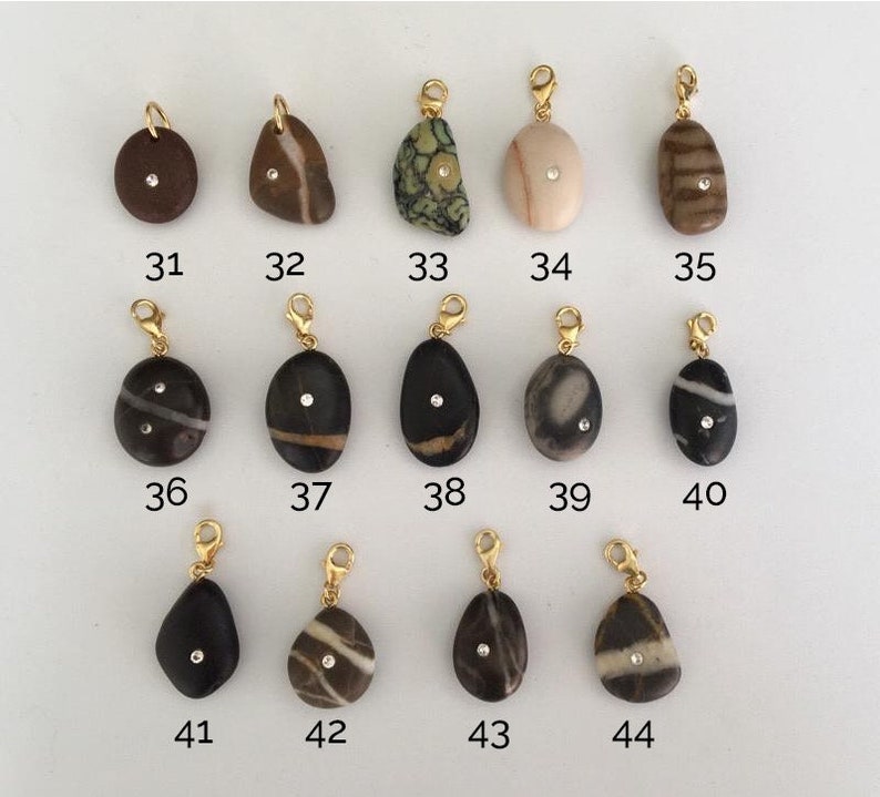 Natural pebble charms. Diamond gold charms for necklaces. | Etsy