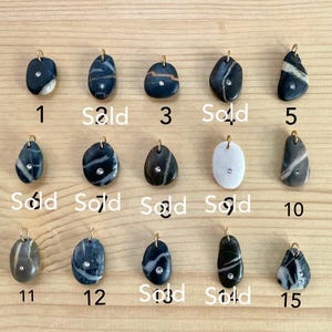 Natural Pebble Charms. Diamond Gold Charms for Necklaces. Beach Stones ...