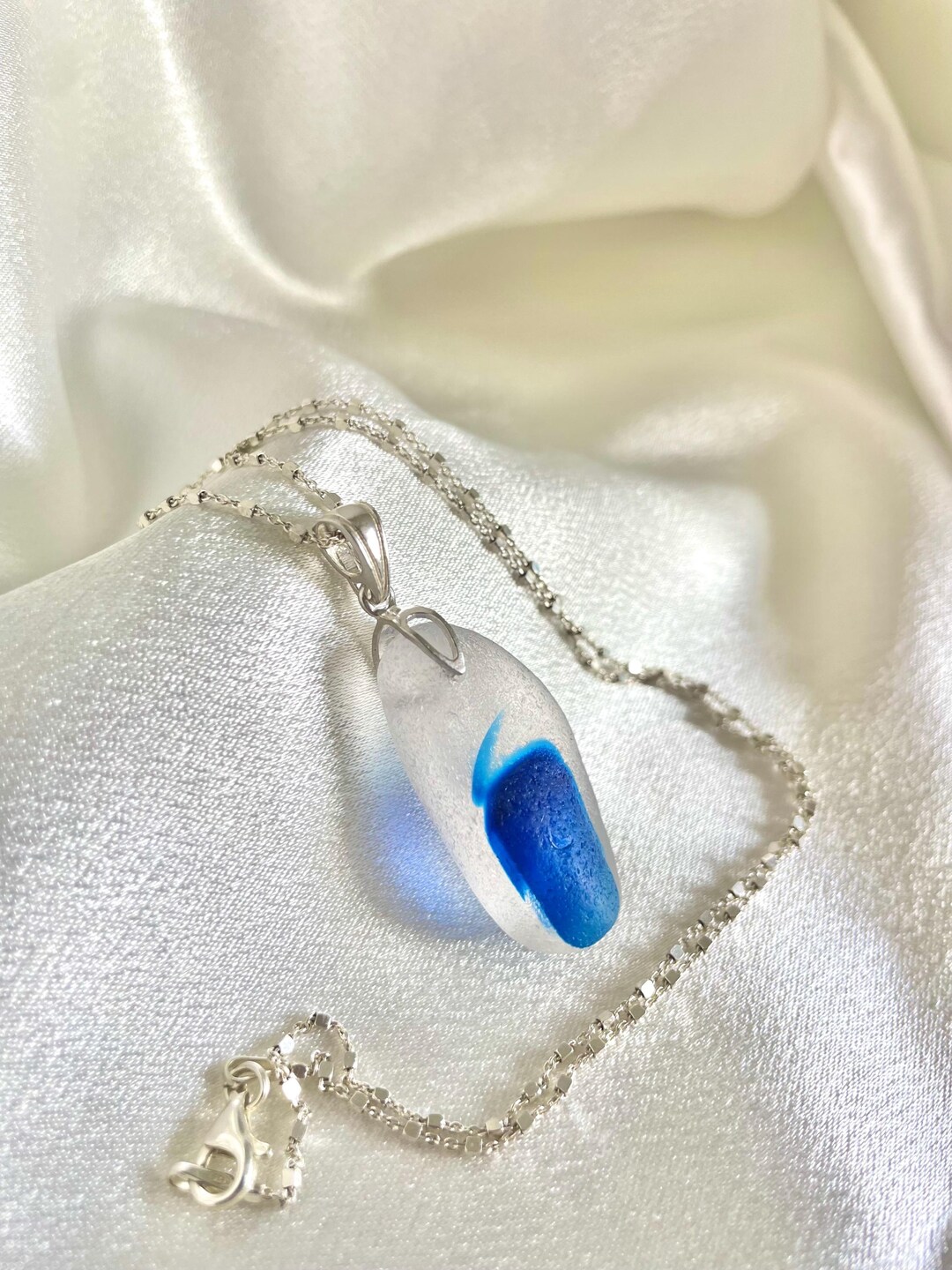 Cobalt Blue Multi Sea Glass Pendant. Sterling Silver Sea Glass Pendant ...