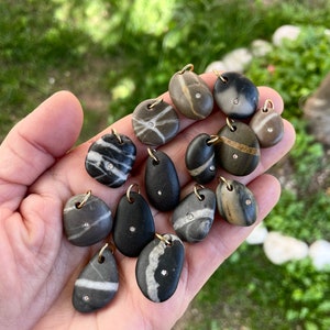 Natural Pebble Charms. Diamond Gold Charms for Necklaces or Bracelets ...