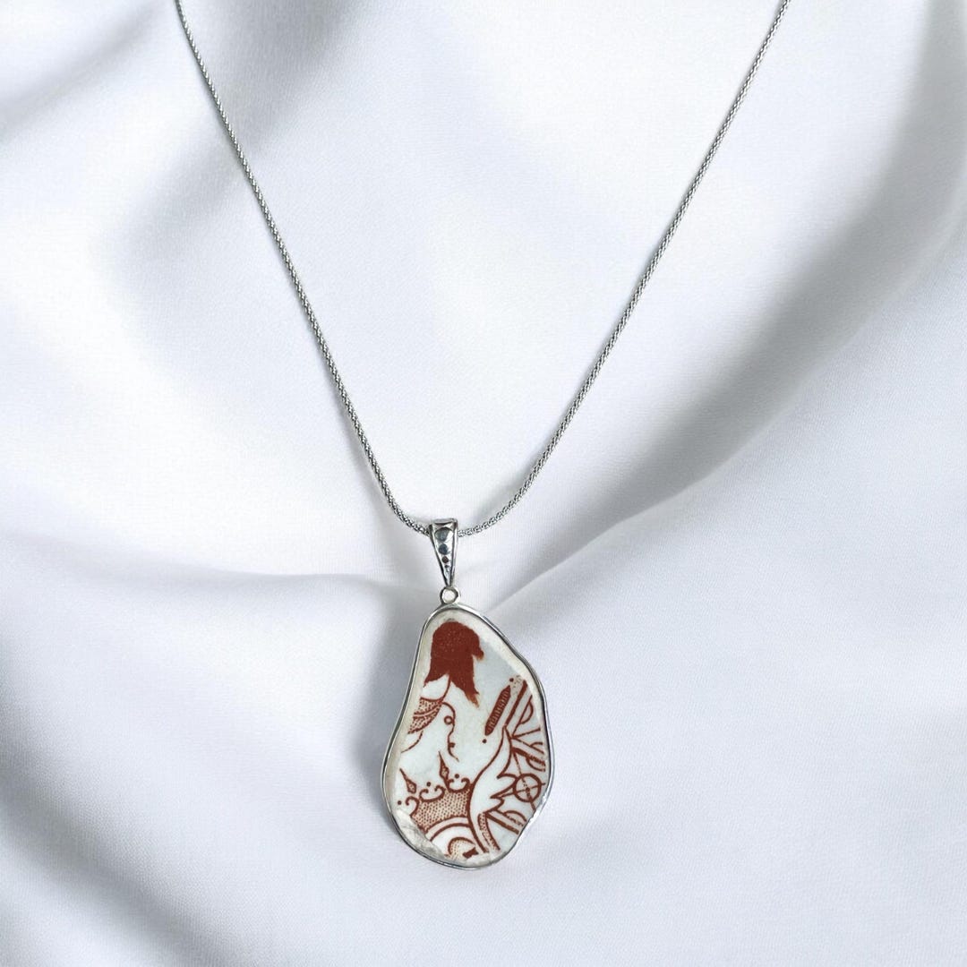 Sea Pottery Reversible Pendant. Sterling Silver Vintage Ceramics ...