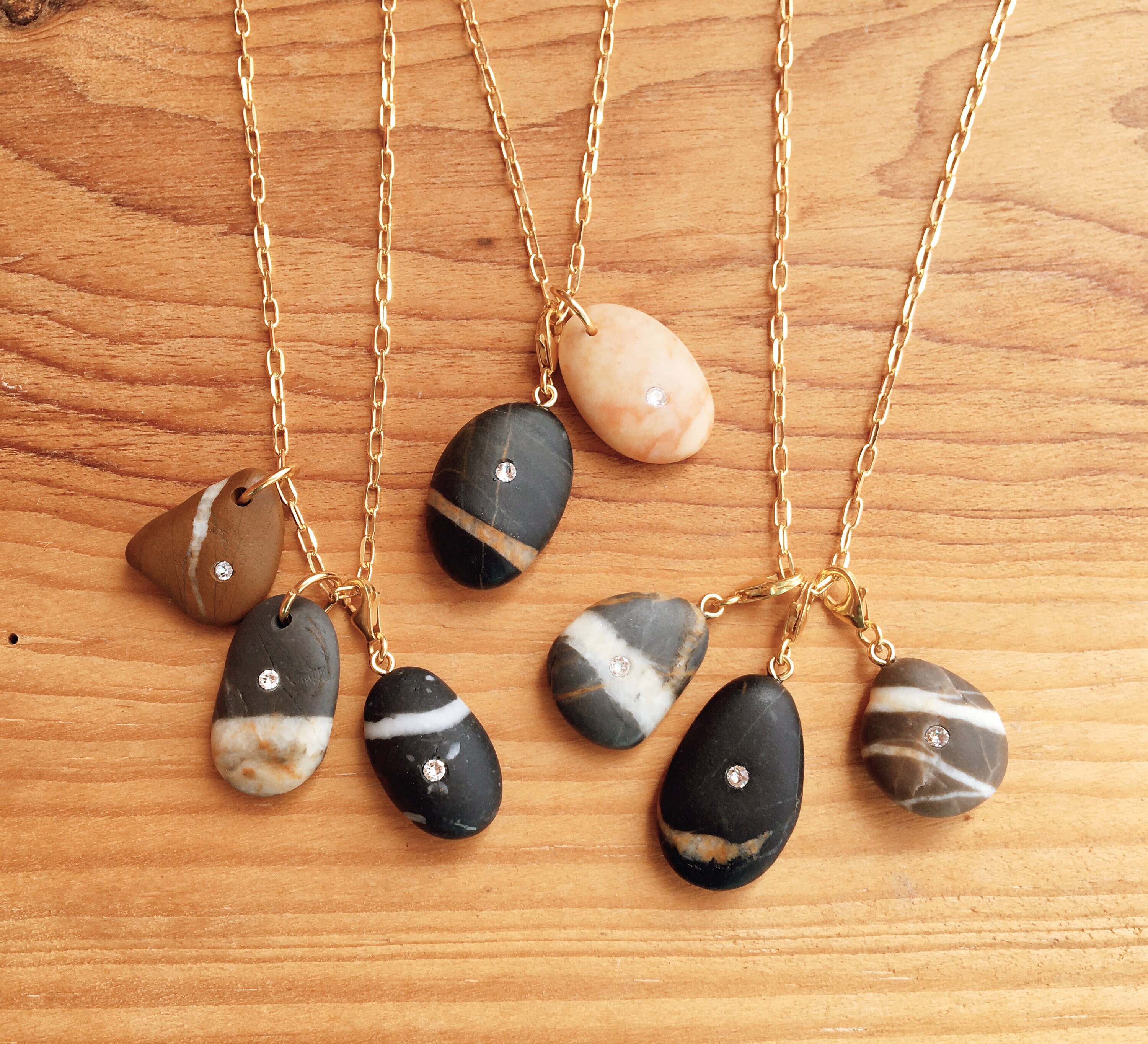 Natural Pebble Charms. Diamond Gold Charms for Necklaces or Bracelets ...