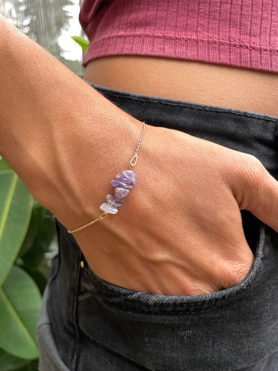Sterling Silver Raw Amethyst Bracelet. Healing Bracelet spiritual Protection Bracelet. Inner Peace and Mental Health Jewel. Etsy