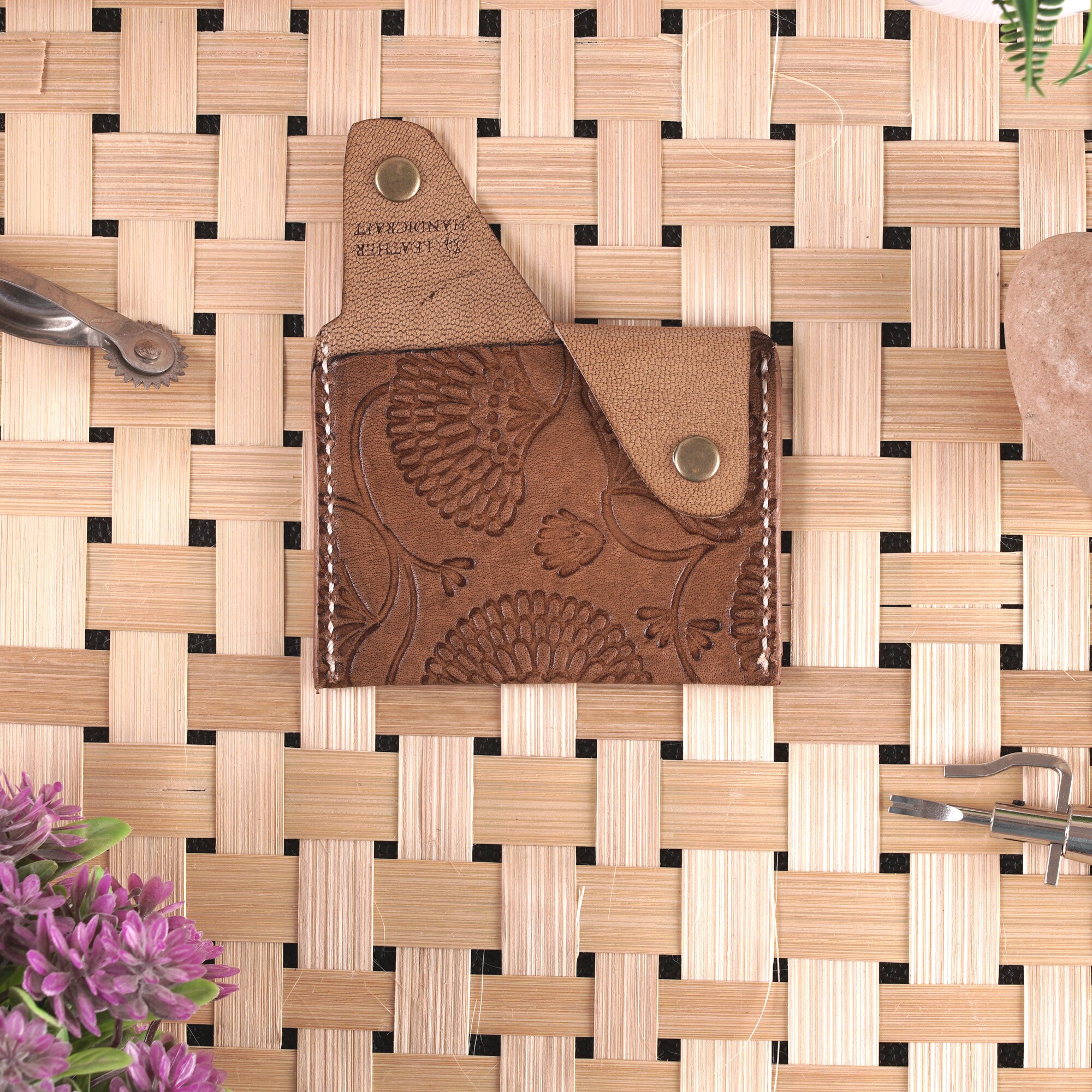 Leather Slim Cards Holder, Antique Brown Leather Handmade, Leather Card ...