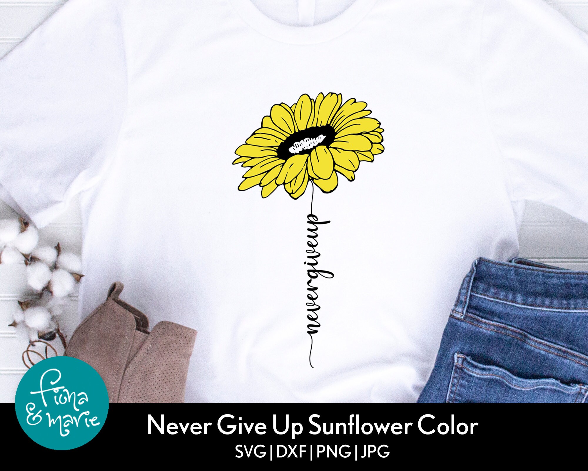 Never Give up Cursive Type Sunflower Color Svg Inspirational - Etsy