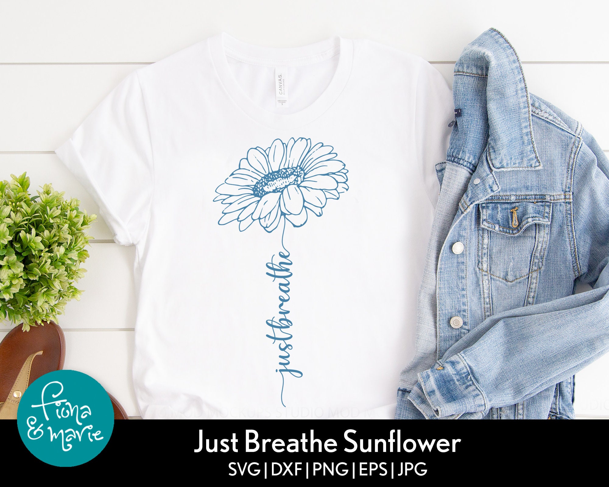 Just Breathe cursive type sunflower svg Inspirational svg | Etsy