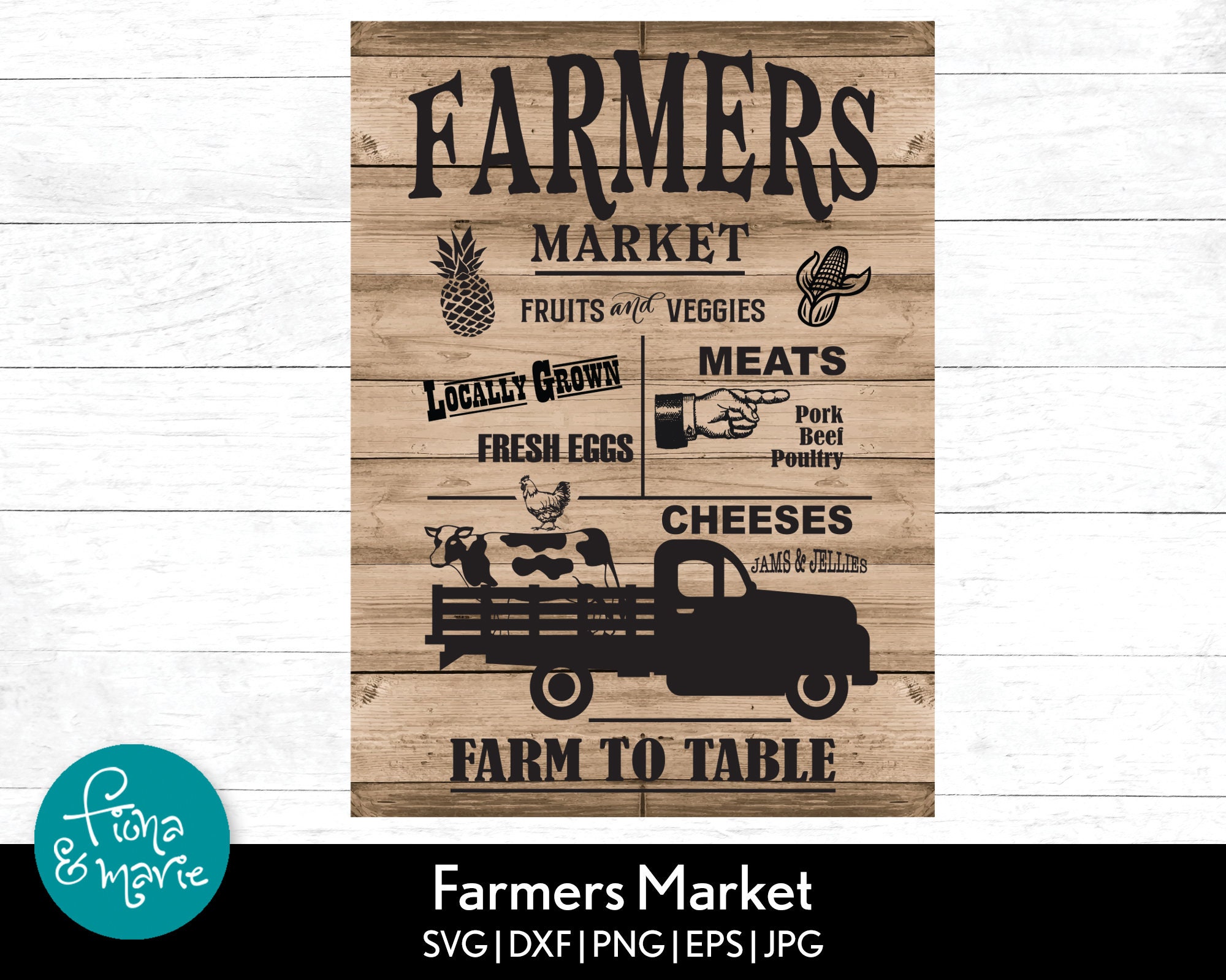 Vintage Farmers Market Sign Svg Wood Sign Wall Art Kitchen - Etsy