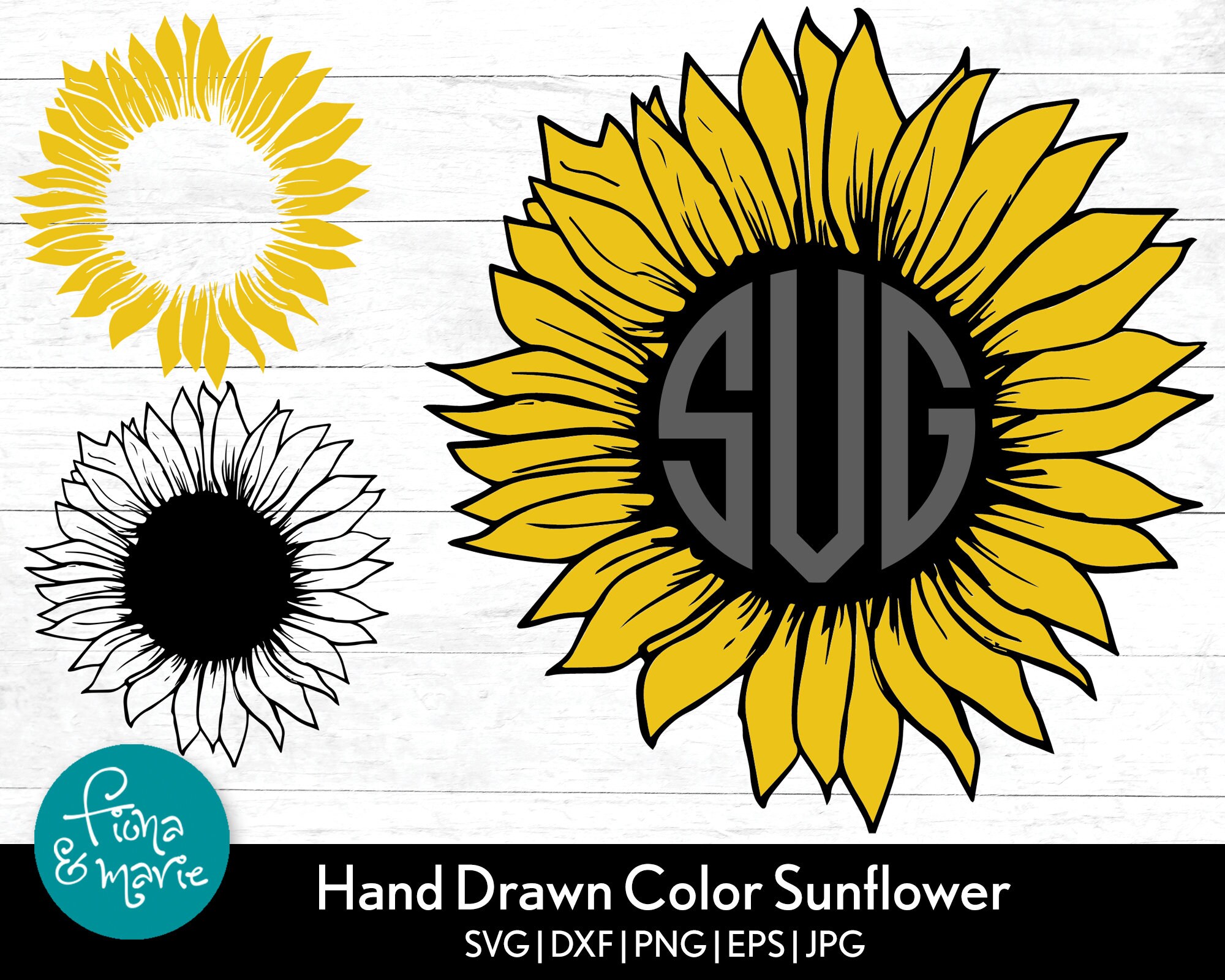 Sunflower Monogram Svg Sunflower Svg Color Svg Svg Png | Etsy