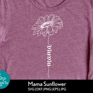 Mama Cursive Type Sunflower Svg Mom Svg Svg, Dxf, Eps, Jpg, Png ...
