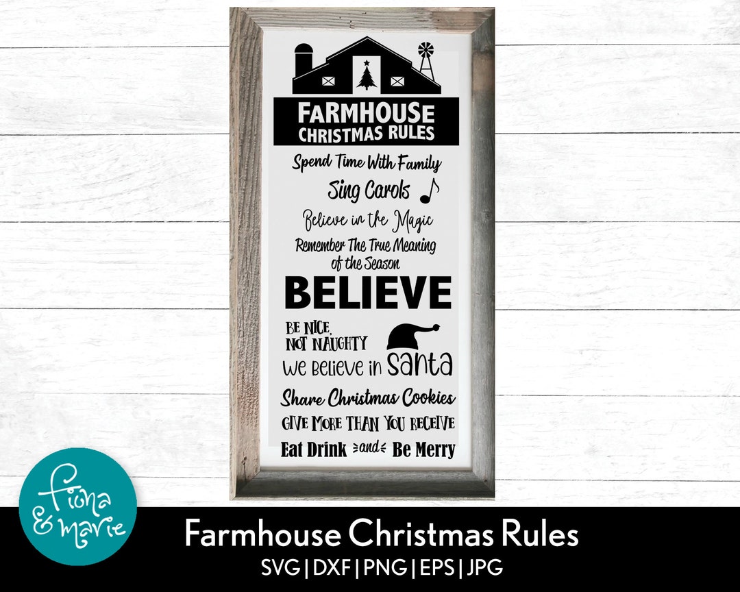 Farmhouse Christmas Rules Sign Svg | Svg | Png | Jpg | Eps | Dxf | Ai ...