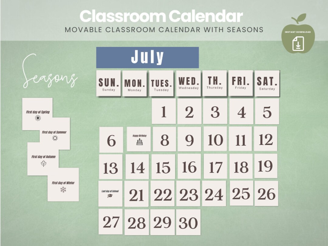 Simple Classroom Calendar Display | Moveable Calendar | Neutral Design ...