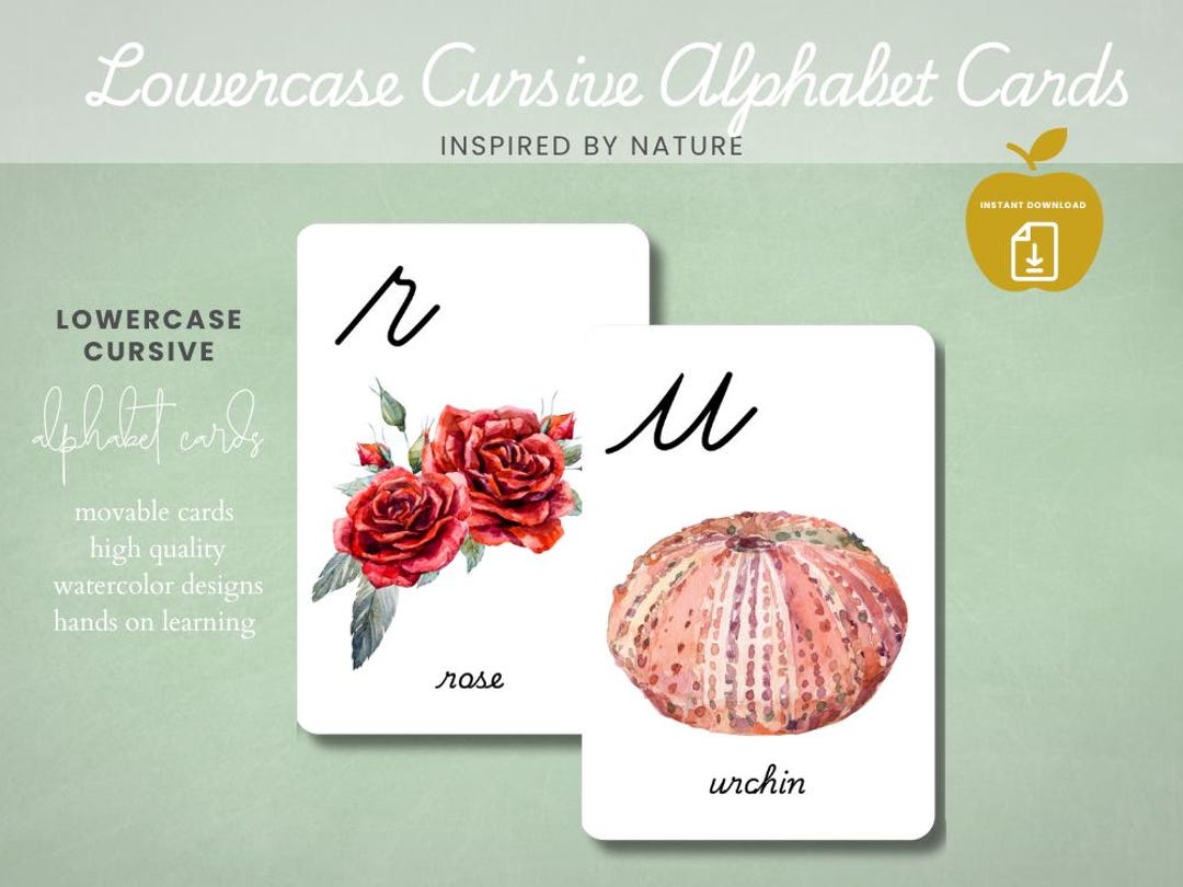 Lowercase Cursive Alphabet Cards | Nature Inspired | Movable Alphabet ...