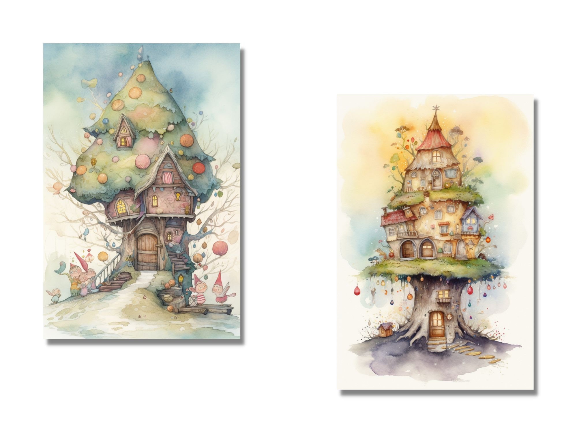 20 Watercolor Clipart Christmas Fairy House, JPG, Digital Paper, Craft ...
