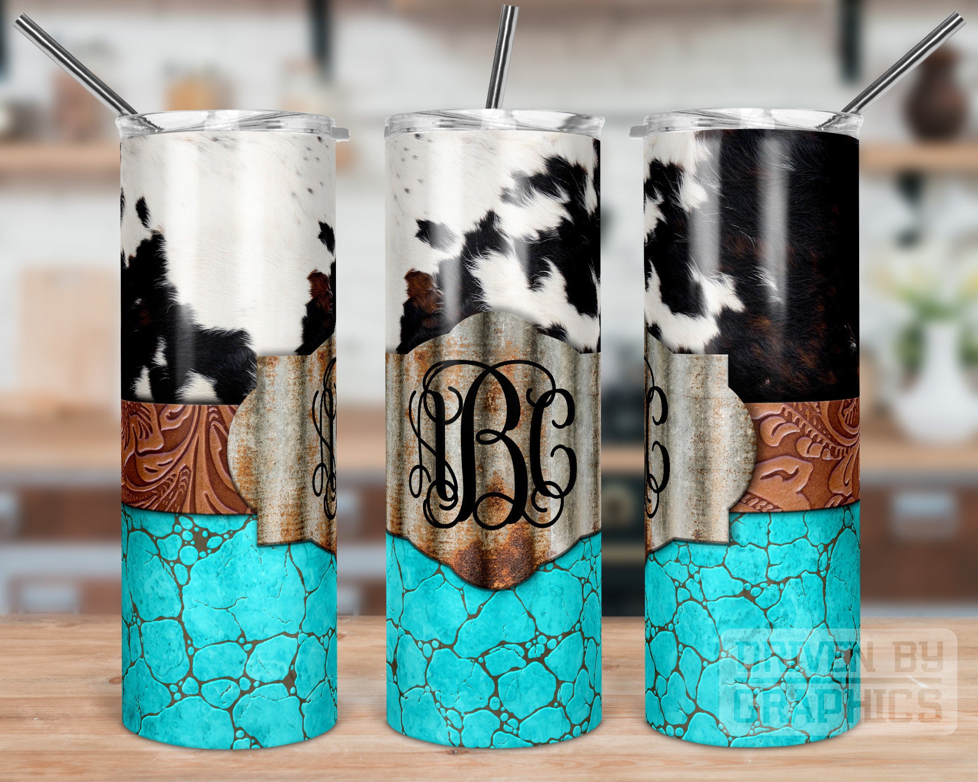 Cow Print and Turquoise Personalized 20 Ounce Skinny Tumbler - Etsy