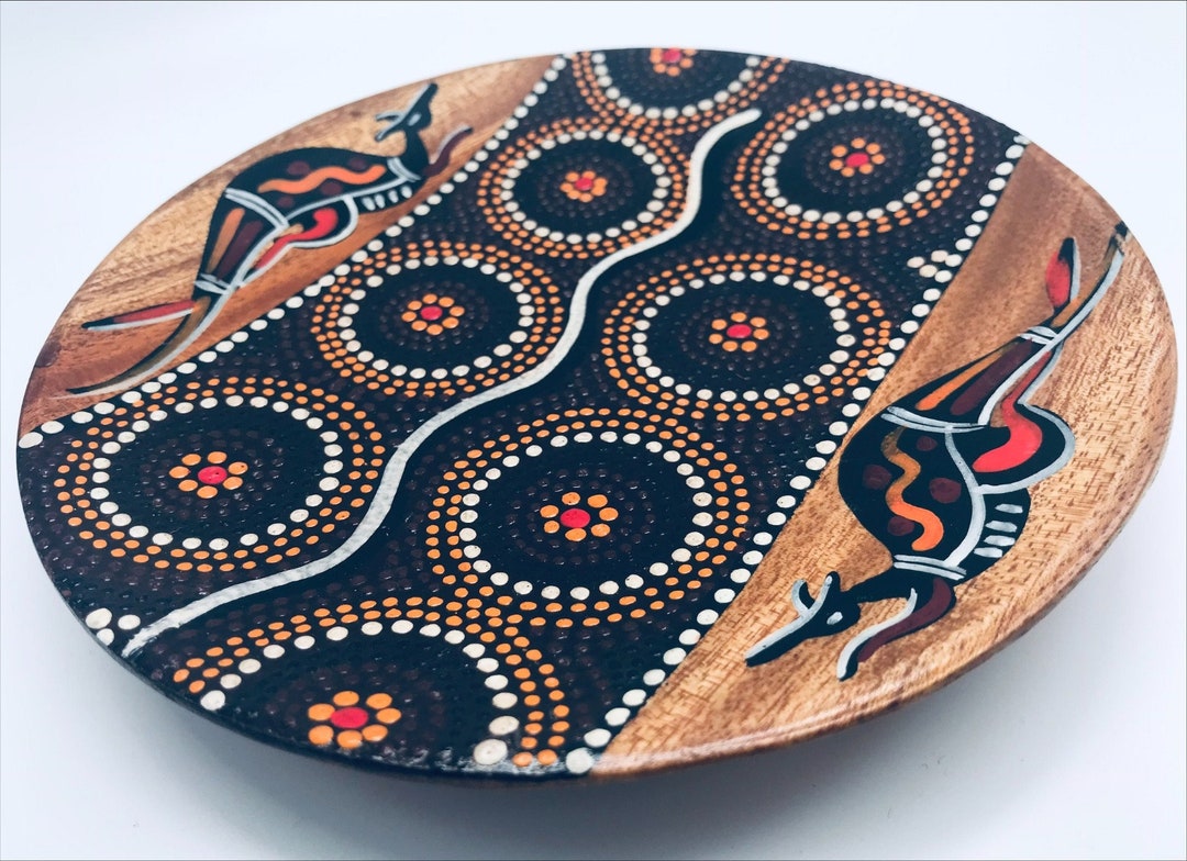 Vintage Australian Wooden Art Plate With Textured Design & Hand Painted ...