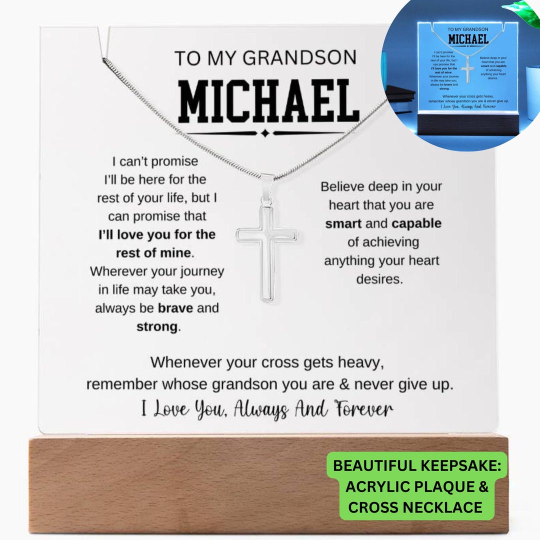Grandson Cross Necklace From Grandmother, Grandson Keepsake Gift Set ...