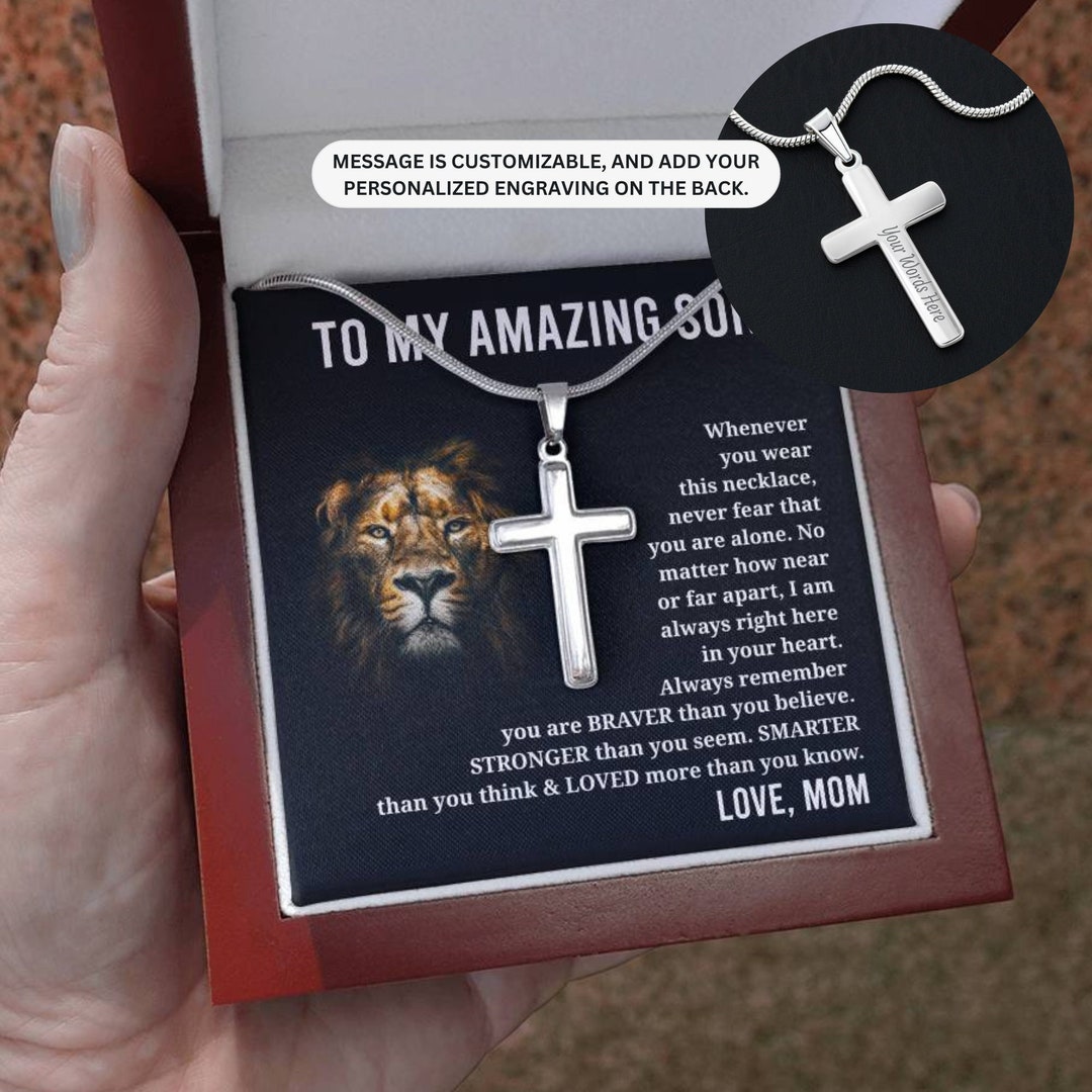 Personalized Cross Necklace to Son With Engraving, Son Christmas Gifts ...