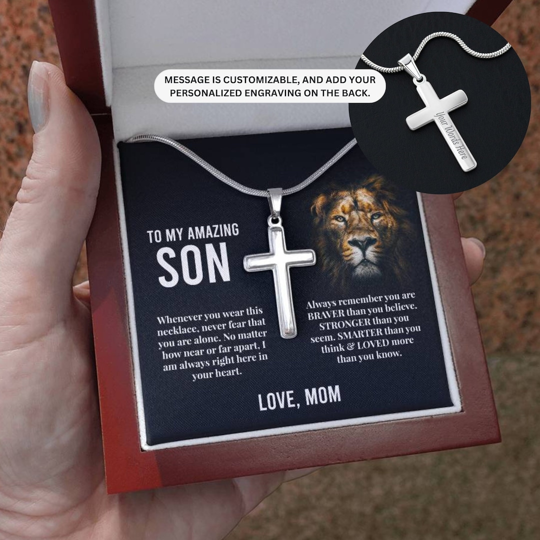 Personalized Cross Necklace to Son With Engraving, Customized Boy Son ...