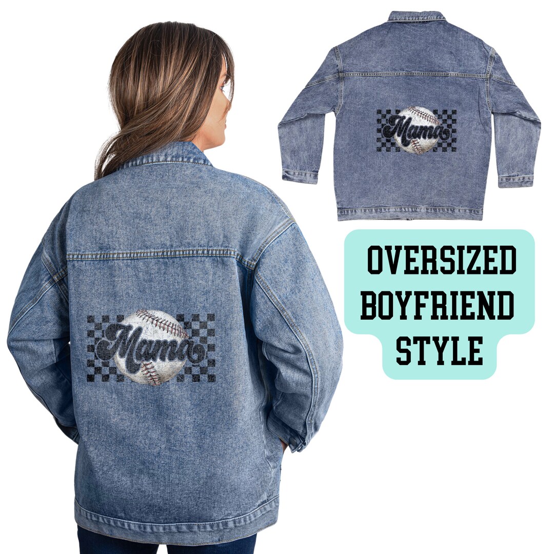 Oversized Baseball Denim Jeans Jacket, Baseball Mom Clothing, Gift for ...