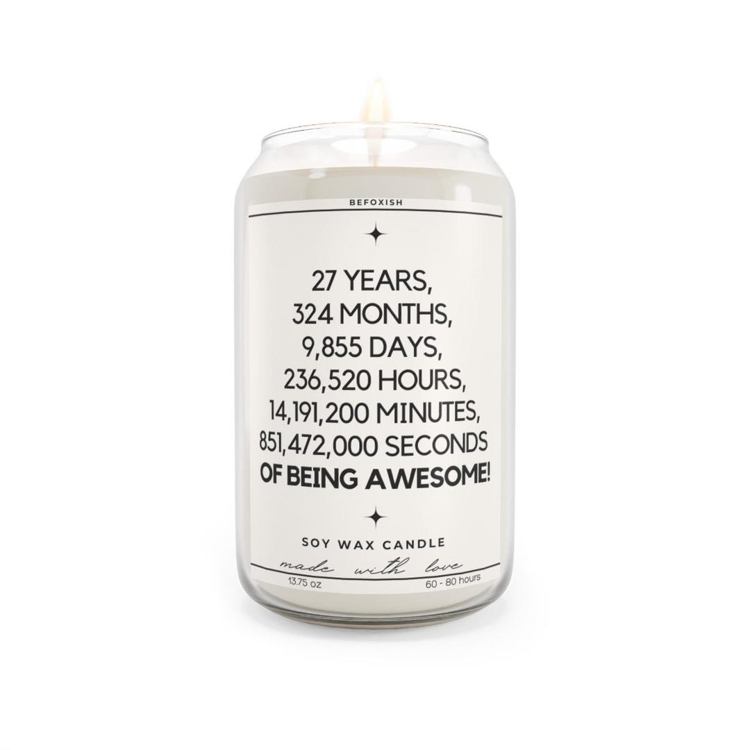27th Birthday Gift Candle, 27th Present Scented Candle Funny Birthday ...