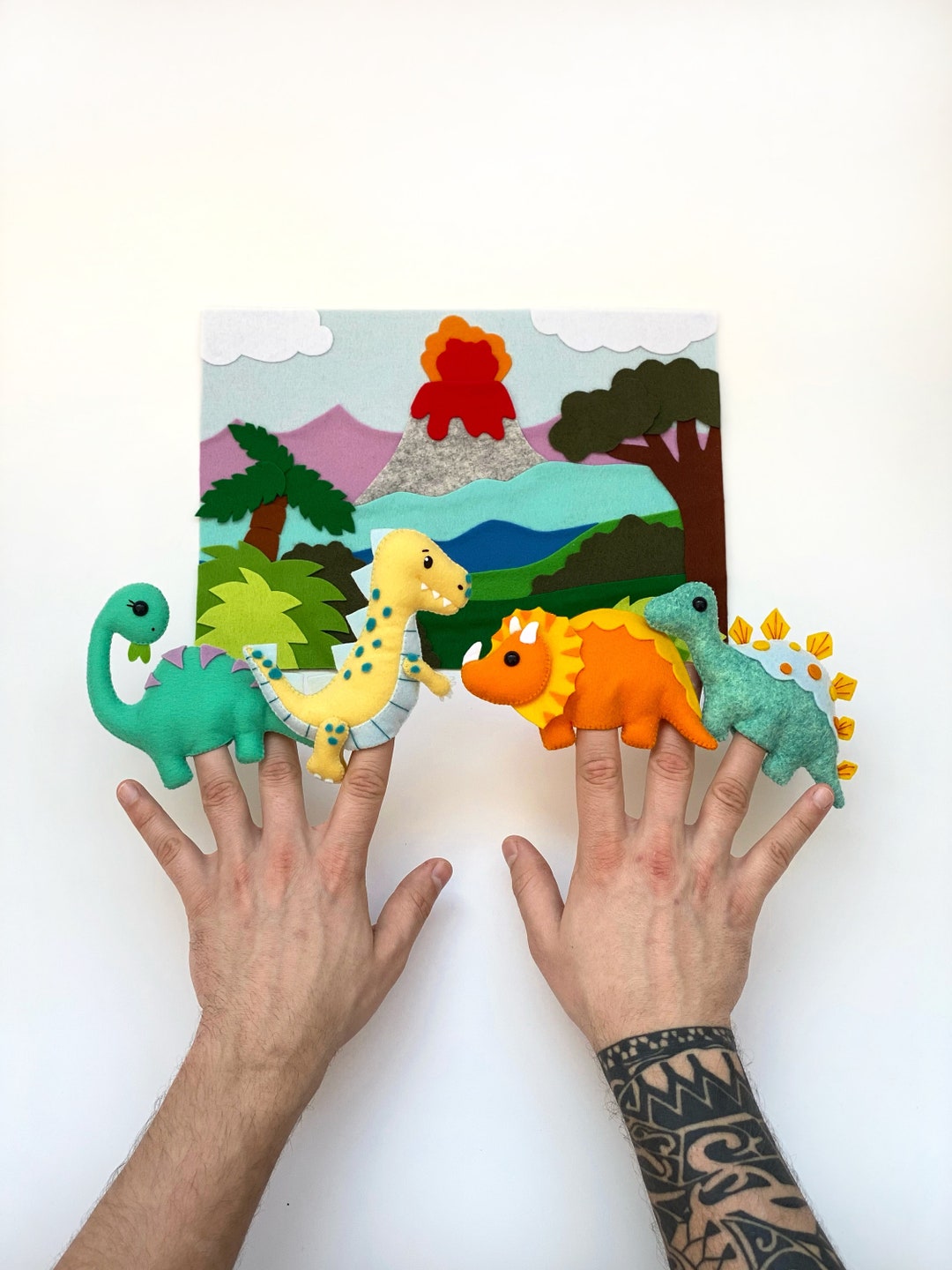 Felt Dinosaur Finger Puppet Set, Gift for Toddler Dinosaur Birthday ...
