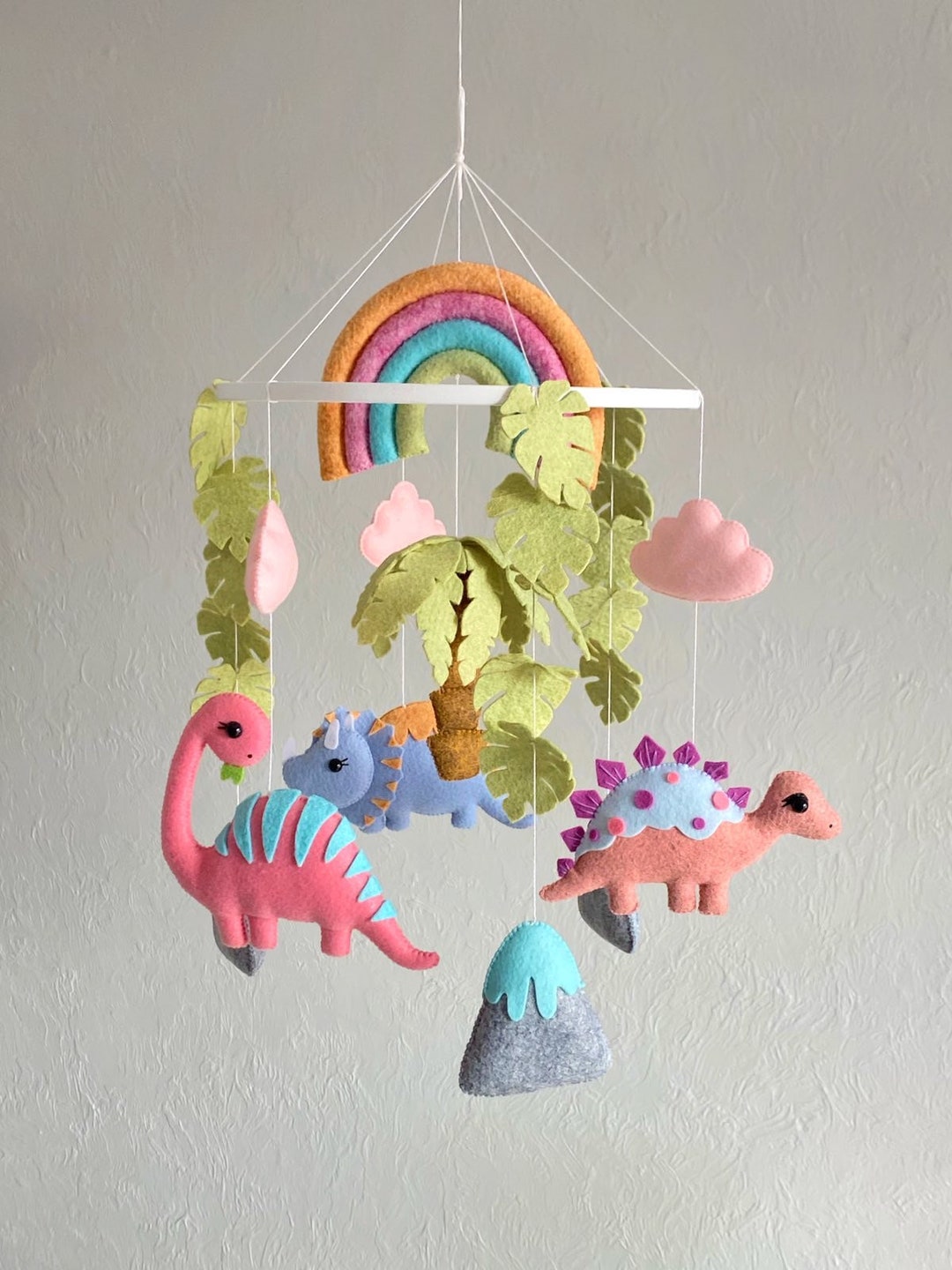 Dinosaur Baby Mobile for Nursery With Rainbow and Mountains, Dinosaur ...