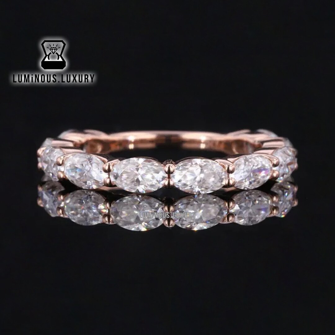 East West Set Oval Cut 3/4 Eternity Designer Stackable Band, Colorless ...