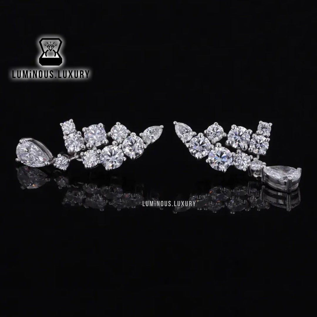 Unique Cluster Set Push Back Stud Earrings: Sparky Round & Pear Cut ...