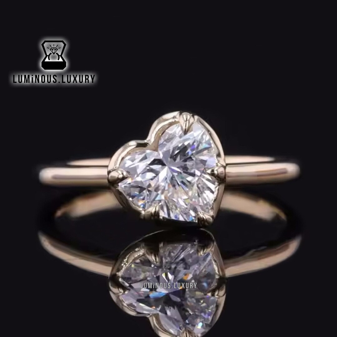 Tilted Moissanite Solitaire Ring: Single Stone Solid Gold Ring, 1.25/1. ...
