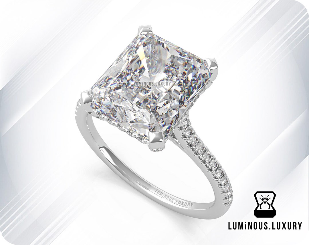 Vintage Hidden Halo Ring: 4 Tab Prong Cathedral Set Engagement Ring, 4 ...