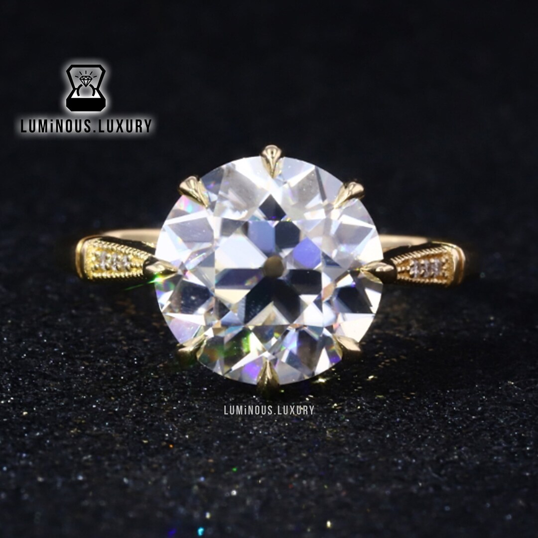 8 Claw Prong Milgrain Set Designer Wedding Ring, 2/ 2.7/ 3.5 Carat Old ...