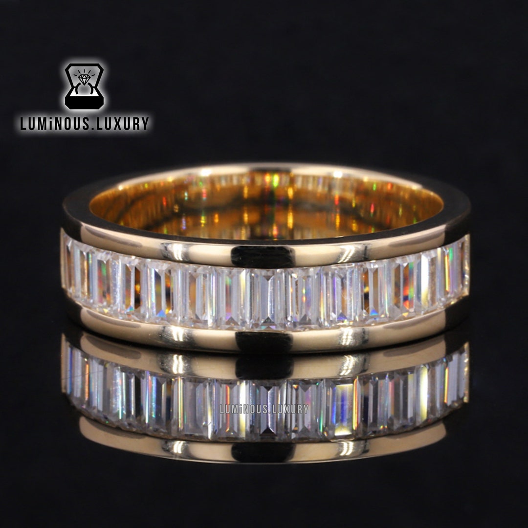 Unique Channel Set Half Eternity Band for Him/ Her, Unisex Wedding Band ...