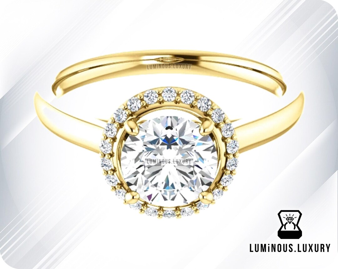 2 CT Halo Solitaire Ring, Halo Round Solitaire Ring, 14k Solid White ...