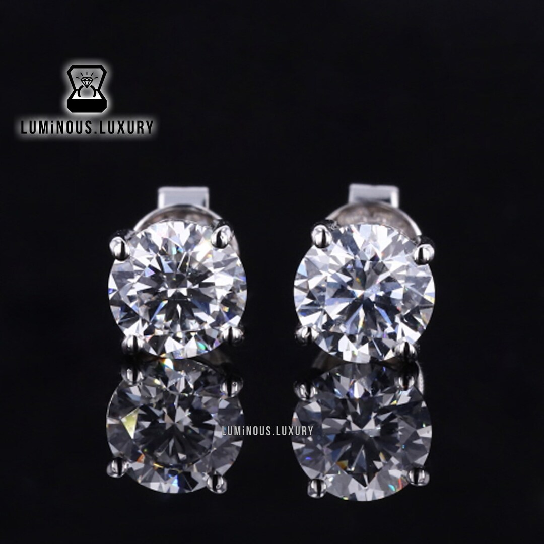 4 Prong Low Profile Basket Screw Back Earrings, Single Stone Stud Earrings, Amazing 1.6/ 2.4/ 4 ...