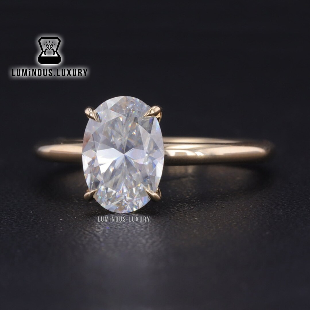 Four Claw Prong Basket Set High Profile Ring, 1.5/ 2.5/ 3 Carat Oval ...