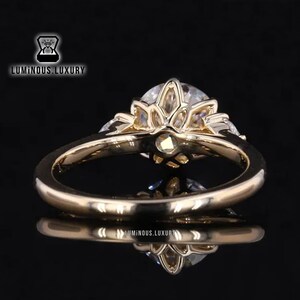 3 Stone Tulip Basket Set Ring, 1.5/ 2/ 3 Carat Old European Round With ...