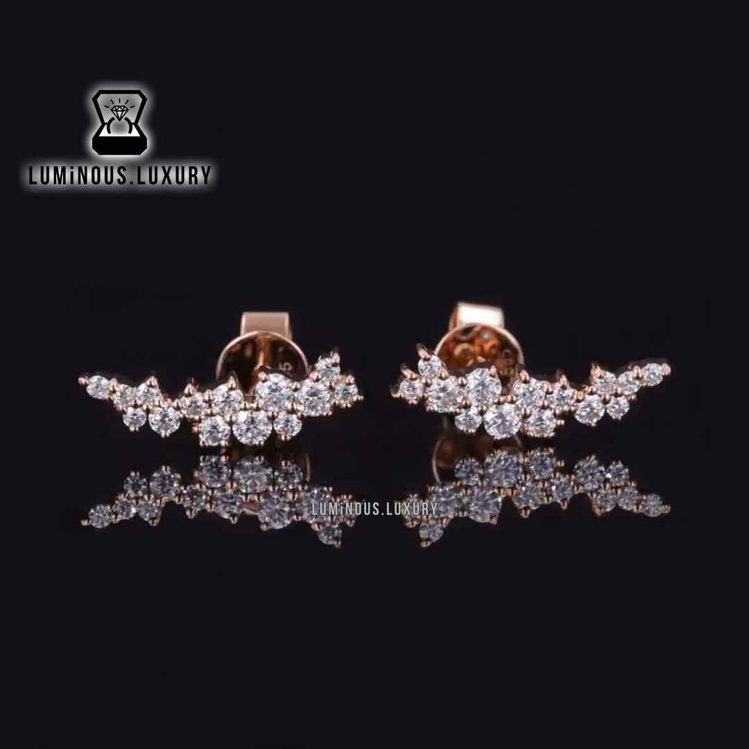 Unique Curved Cluster Ear Climber Earrings: Sterling Silver Push Back ...