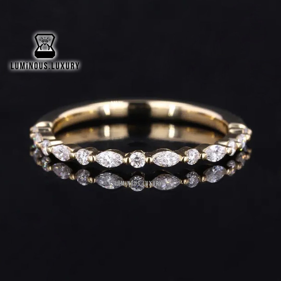 Unique Bubble Prong Set Half Eternity Band, Alternating Marquise With ...