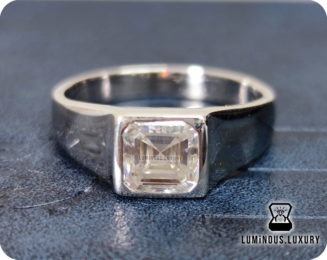 Full Bezel Set 1.50 CT Asscher Cut Full White Moissanite Classic ...