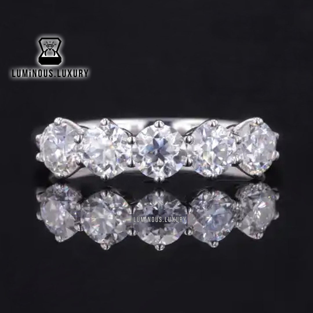 5 Stone Band, 2.50 TCW Old European Cut Colorless Moissanite Wedding ...